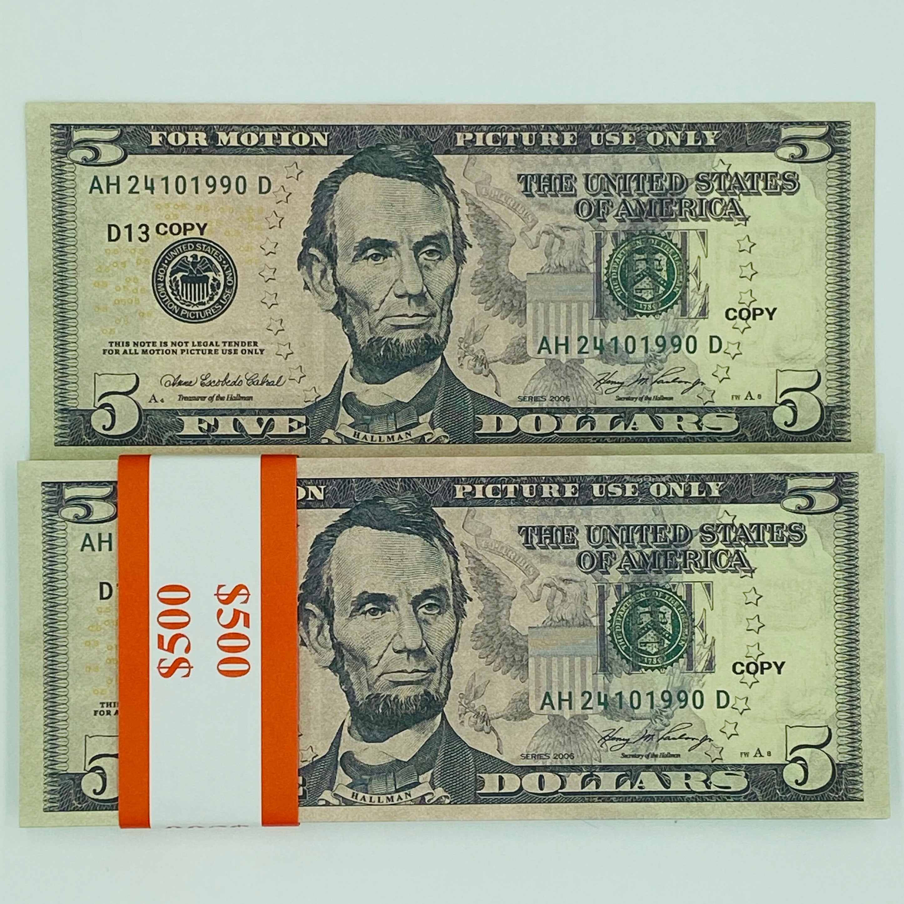 100 Pcs $5 Prop Movie Money-Double Sided Looks Real Full Printed Stack ...