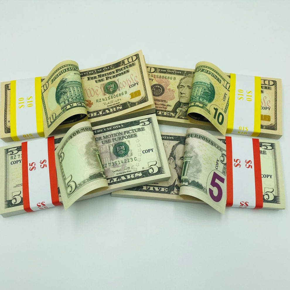 Prop Money Replica Double Sided Full Print Fake 100 Pcs $10,$5 – Moneti ...