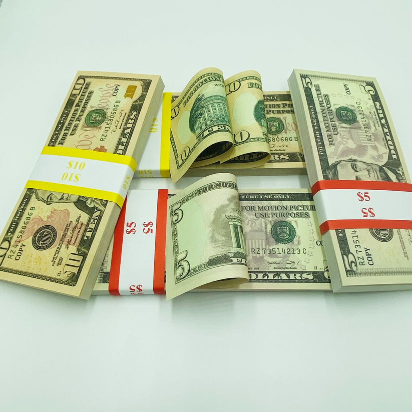 Prop Money Replica Double Sided Full Print Fake 100 Pcs $10,$5 – Moneti ...