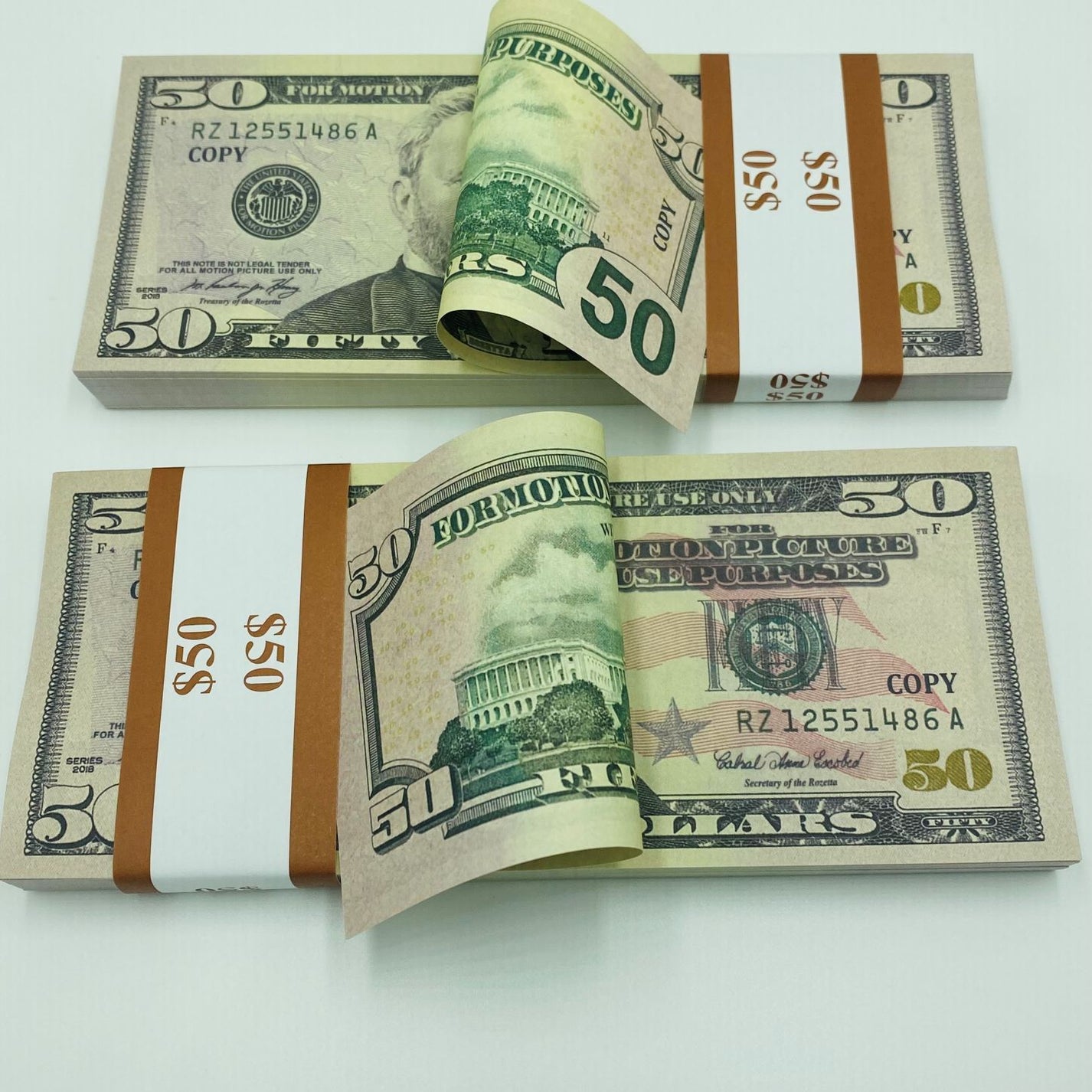 200 Pcs 50 US Dollar Replica Prop Money Double Sided Full Printed ...