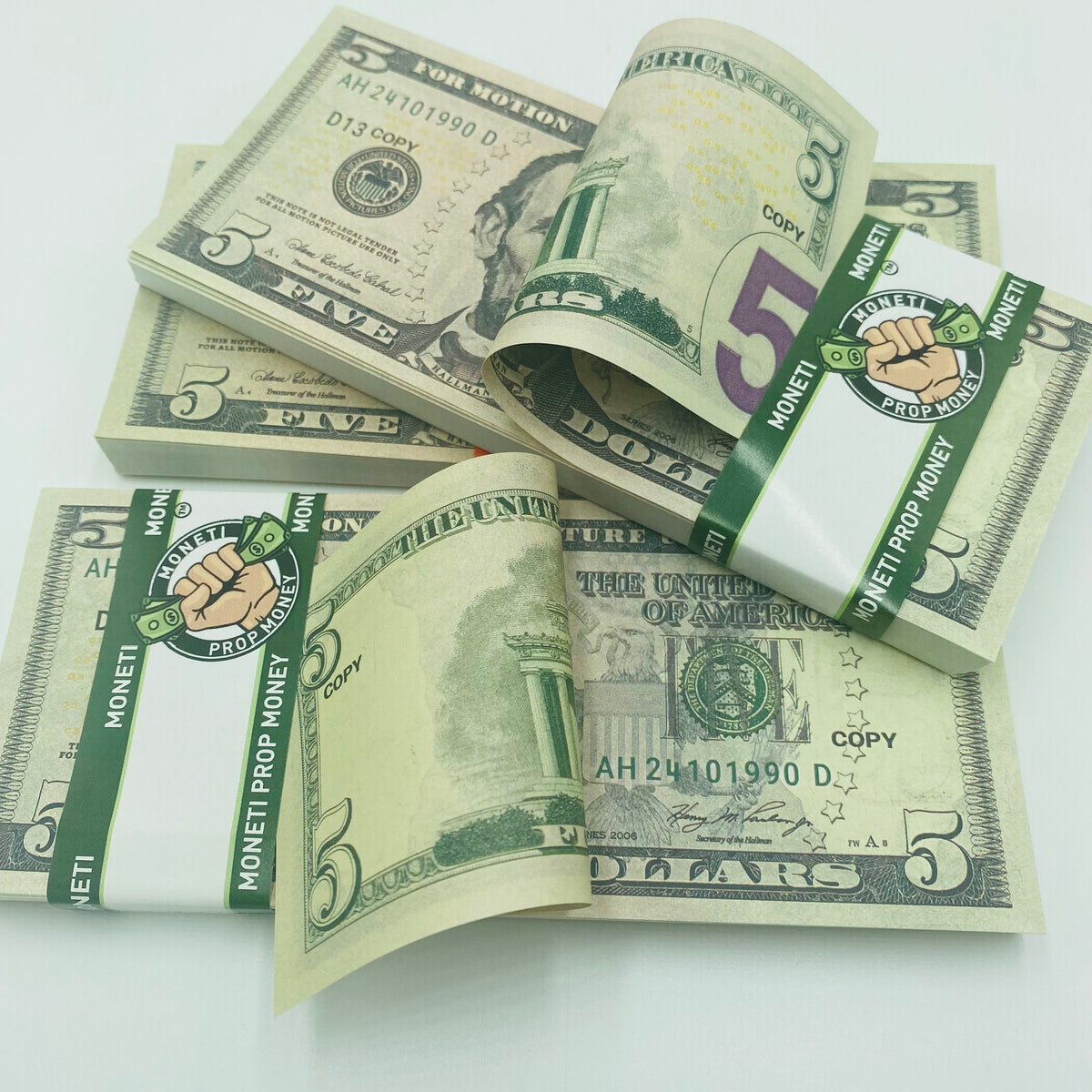 200 Pcs $5 Prop Movie Money-Double Sided Looks Real Full Printed Stack ...